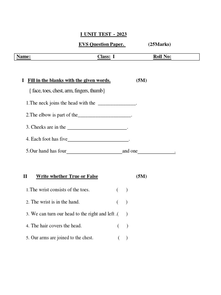 EVS 1stCLASS UT QUESTION PAPER 2023 | PDF
