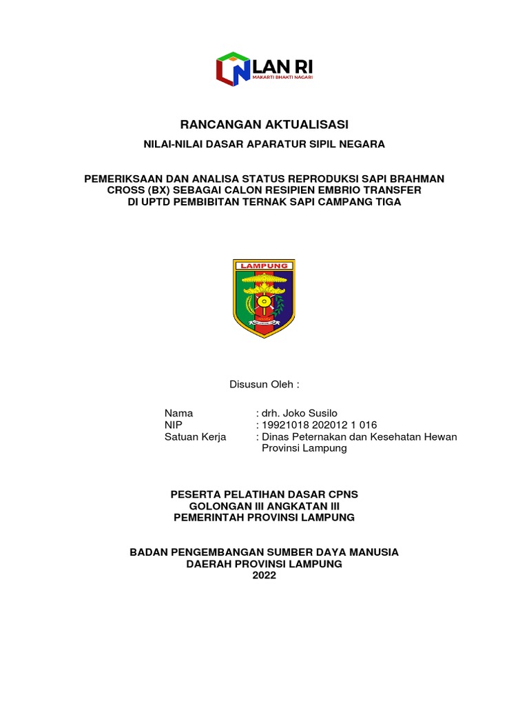 RA_drh. Joko Susilo_199210182020121016_Gol. III Angkatan III_2022 | PDF