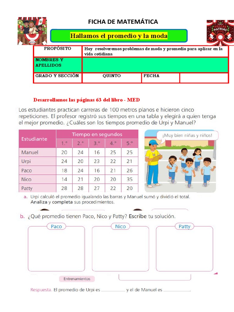 5to - FICHA DIA 02 - MAT - Hallamos El Promedio y La Moda | PDF ...