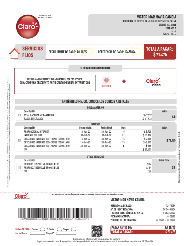 Factura Claro | PDF | Factura | Industrias de servicio