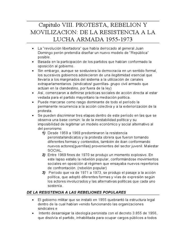 De La Resistencia A La Lucha Armada 1955-1973. Guion 1 | PDF | Argentina