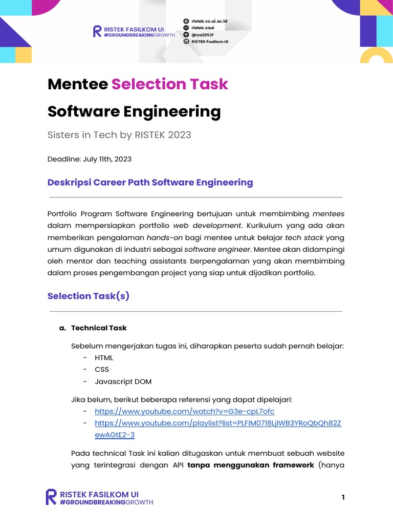 (Portfolio Program - SE) SELECTION TASK | PDF