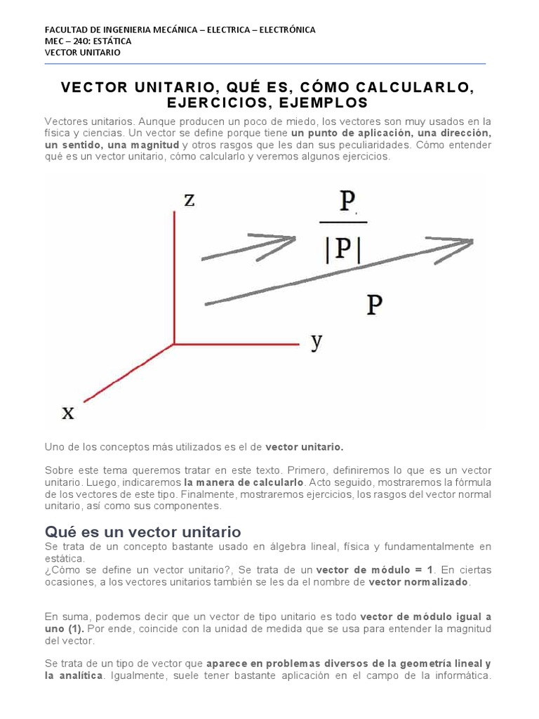 Vector Unitario | PDF | Vector Euclidiano | Sistema de coordenadas ...