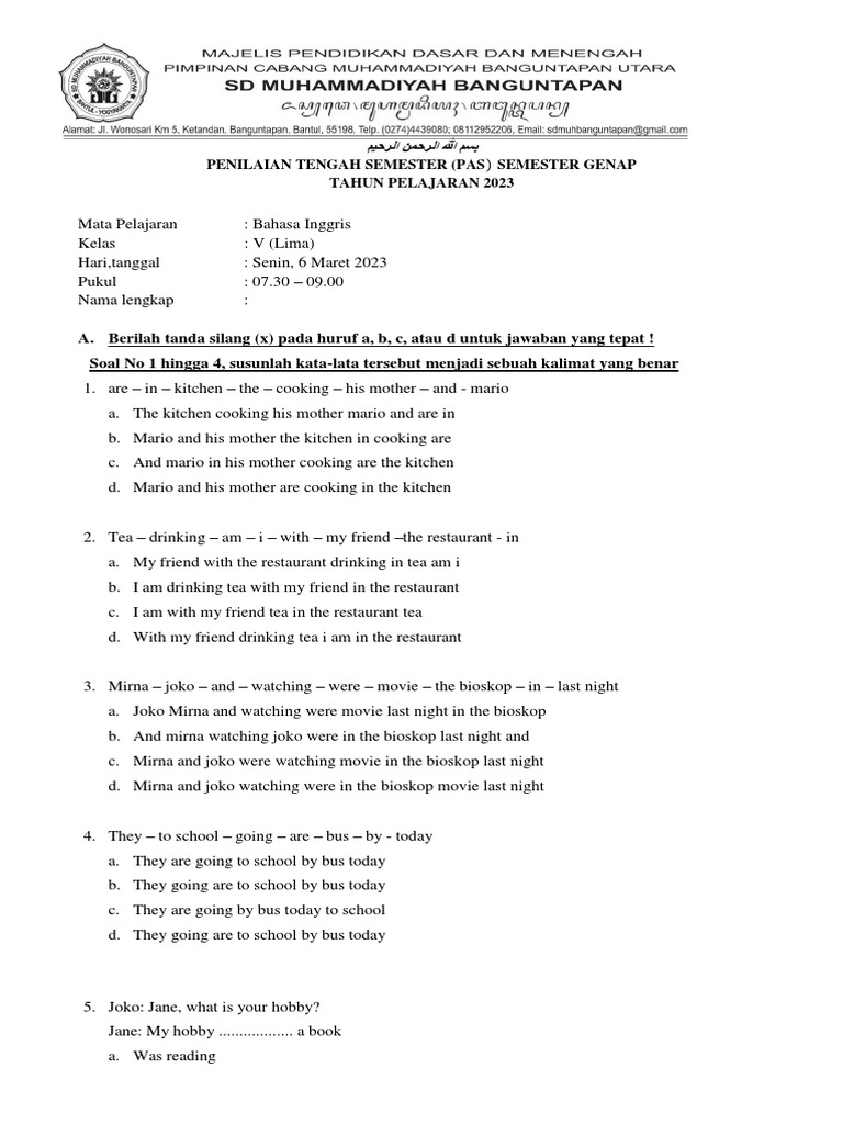 PTS BHS Inggris Kelas 5 | PDF