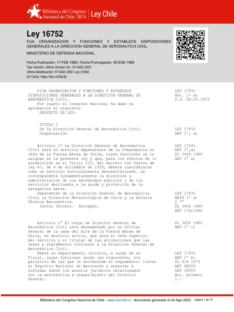 LEY 16752 Establece Funciones DGAC | PDF