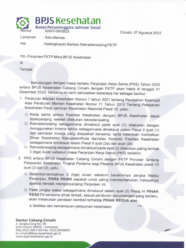 Kelengkapan Berkas Rekredensialing FKTP Tahun 2023 | PDF