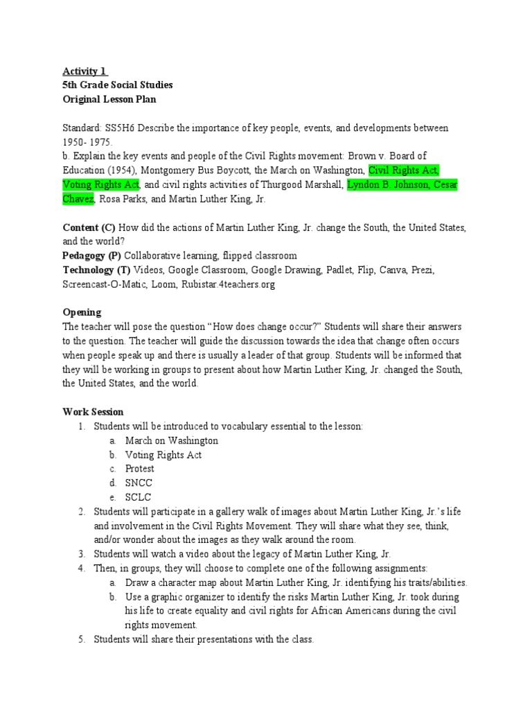 Tpack Activities-Mlk | PDF | Martin Luther King Jr. | Lesson Plan