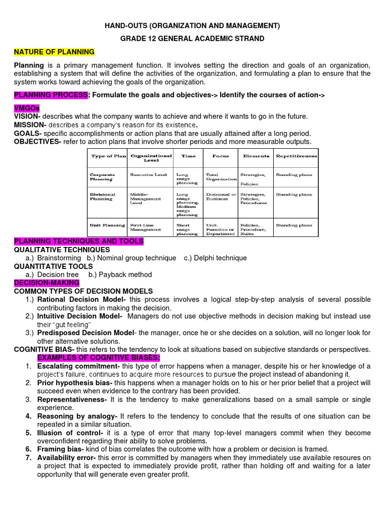 Overview of Planning and Organization | PDF