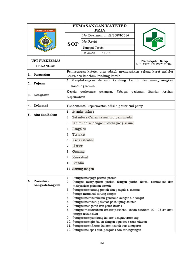 sop pemasangan kateter laki laki | PDF