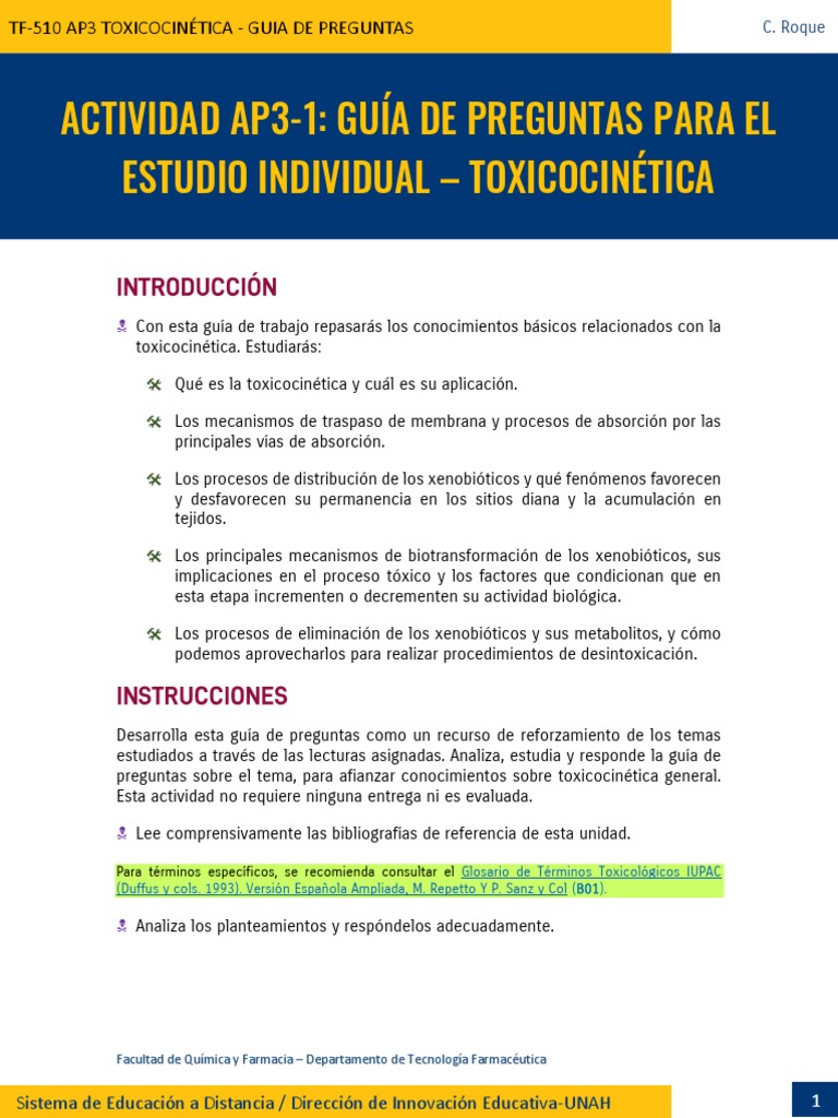 TF-510 Ap3 Toxicocinética - Guia de Preguntas | PDF