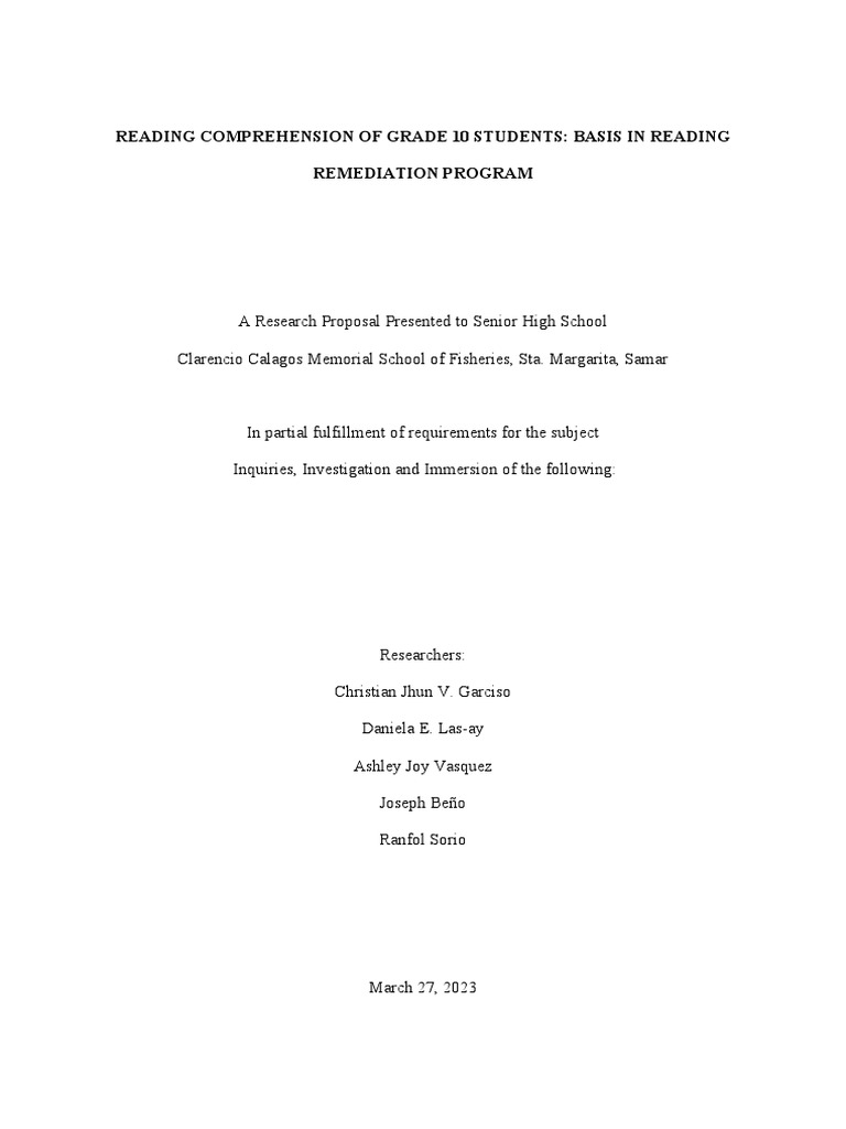 Reading Comprehension of Grade 10 students: Basis in Reading ...