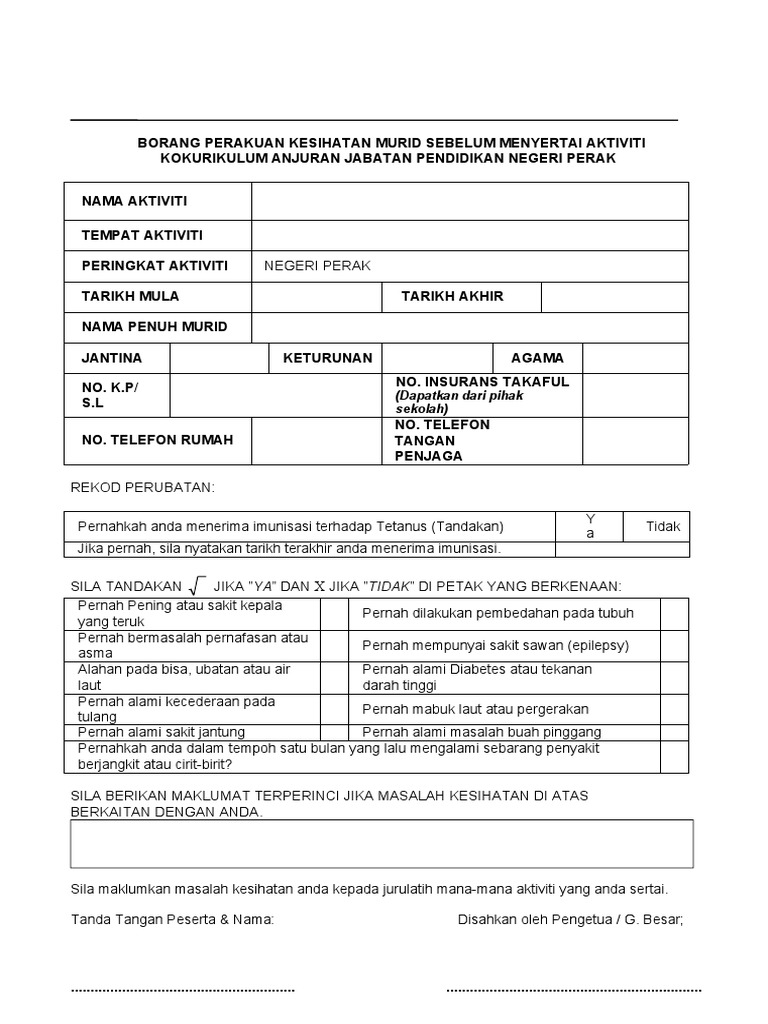 2. BORANG PERAKUAN KESIHATAN JPN PERAK 2023 | PDF