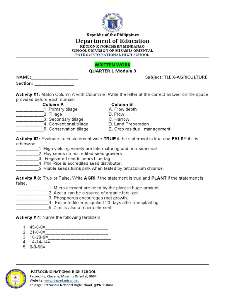Activity Sheet | PDF | Tillage | Fertilizer