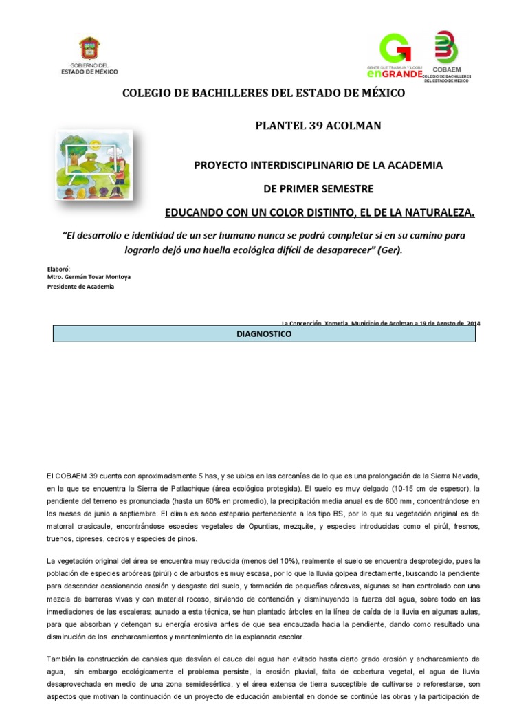 2014 Avance 2 Primer Semestre Proy Interd 2014 Valores Ecológicos | PDF