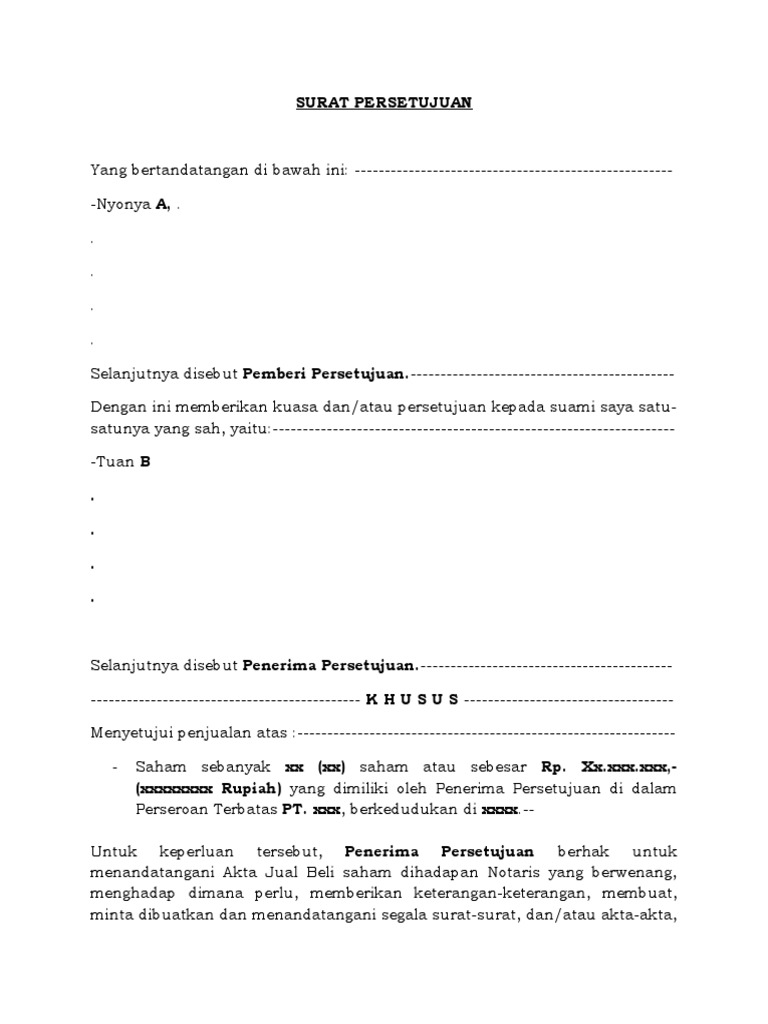 Surat Persetujuan Menjual Saham | PDF