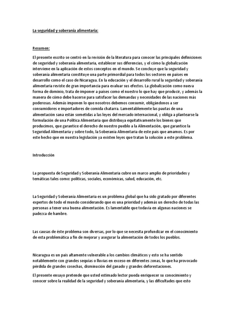 La Seguridad y Soberanía Alimentaria | PDF | Alimentos | Seguridad alimentaria