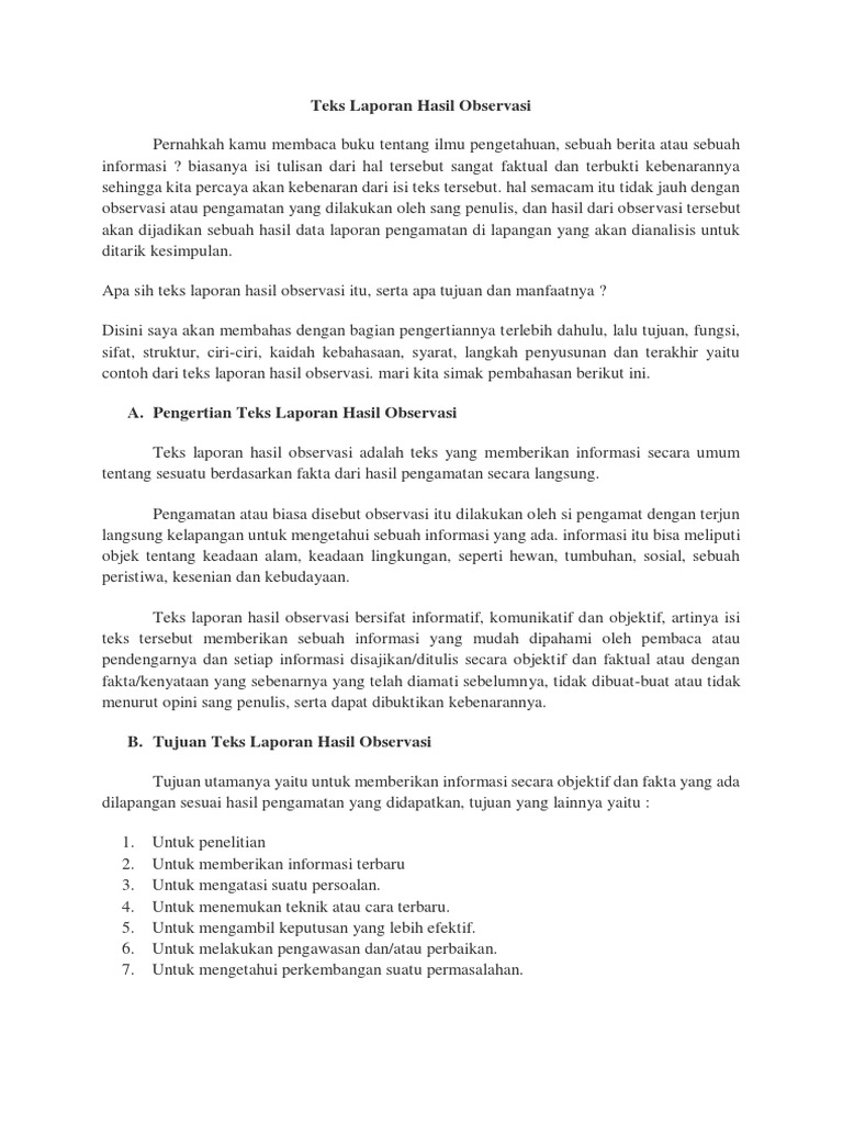 Teks Laporan Hasil Observasi | PDF