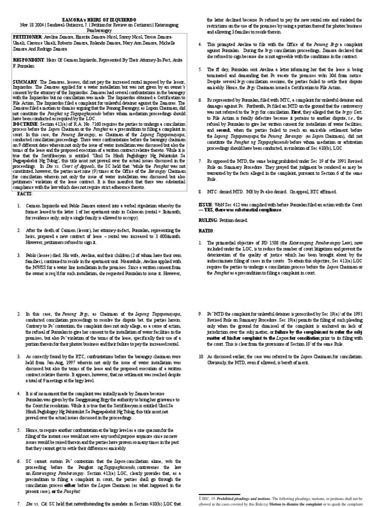 Zamora-V-Heirs-Of-Izquierdo | PDF | Complaint | Pleading