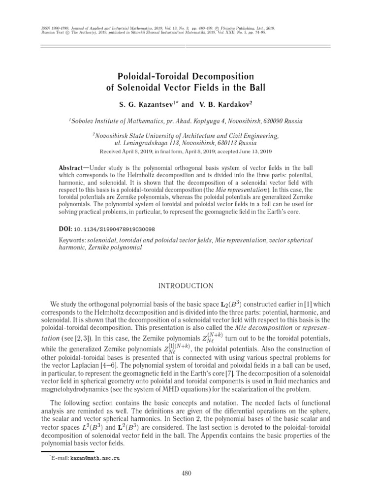 Poloidal-Toroidal Decomposition of Solenoidal Vector Fields in The Ball ...