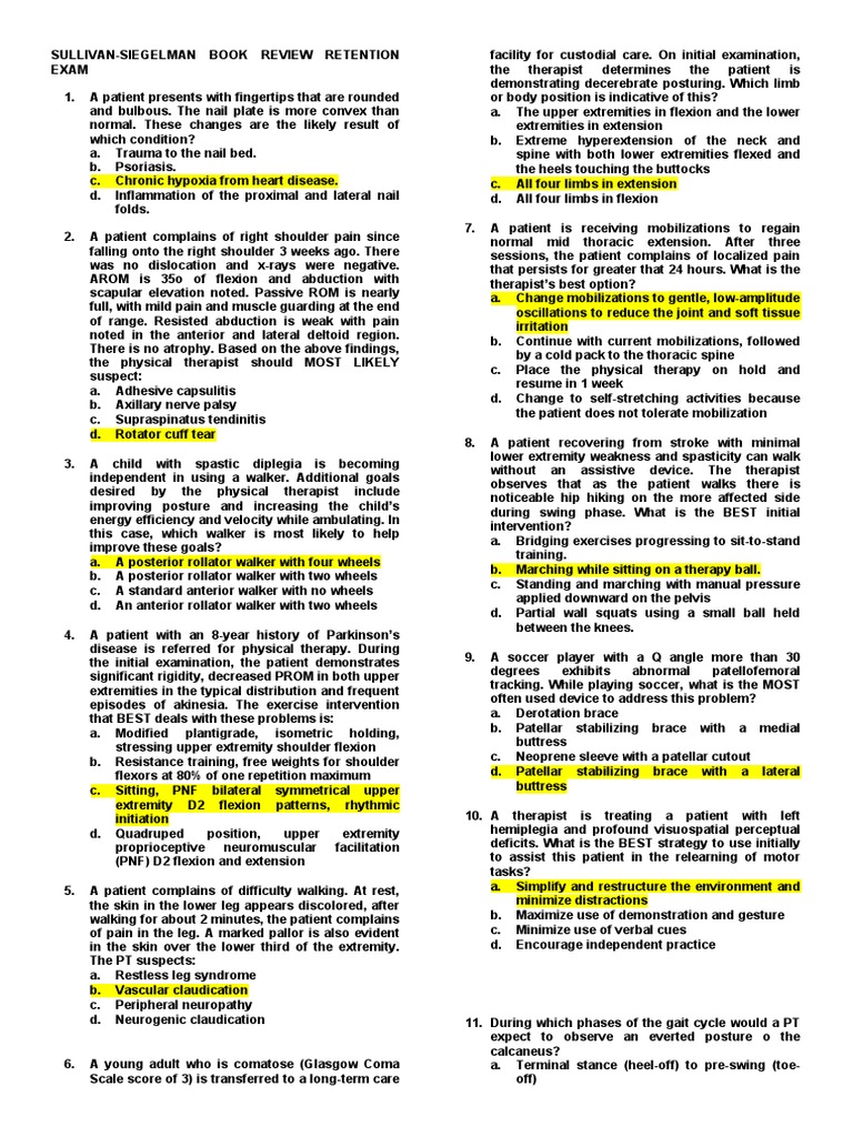 Sullivan Siegelman Retention Exam With Answers | PDF | Anatomical Terms Of Motion | Shoulder