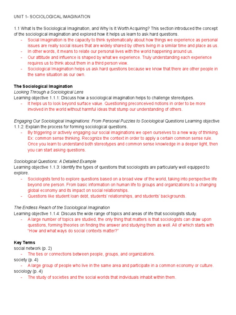 Unit 1 - Sociological Imagination | PDF | Sociology | Social Sciences