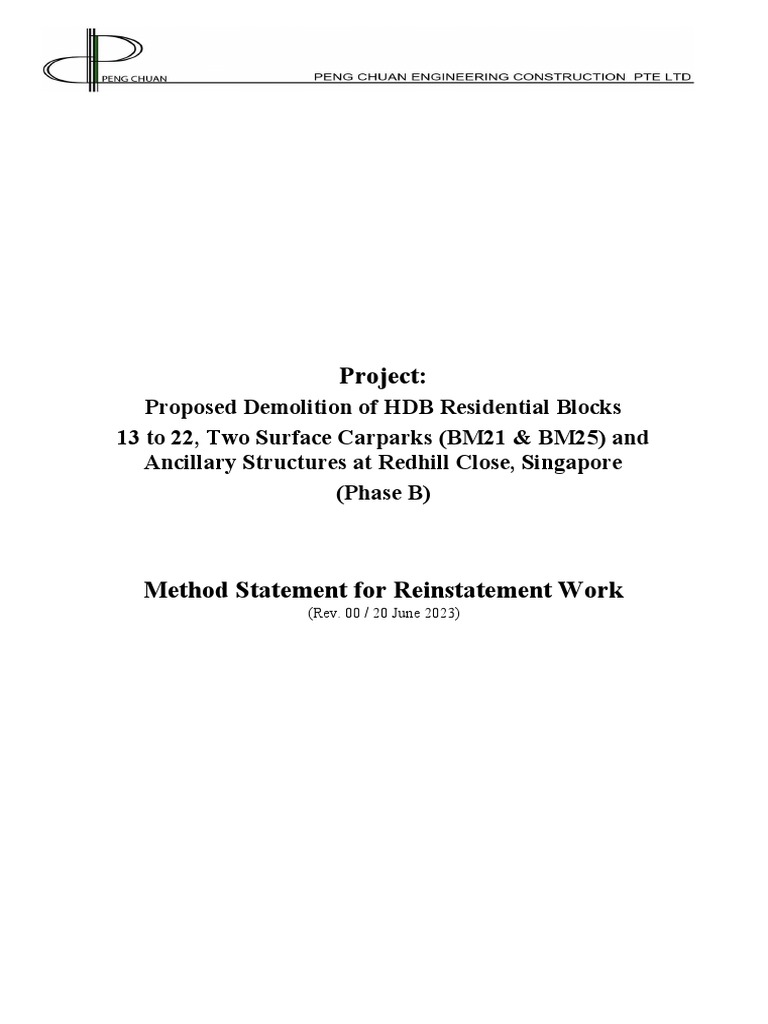 Method Statement For Reinstatement Work-Rev0 - 200623 | PDF