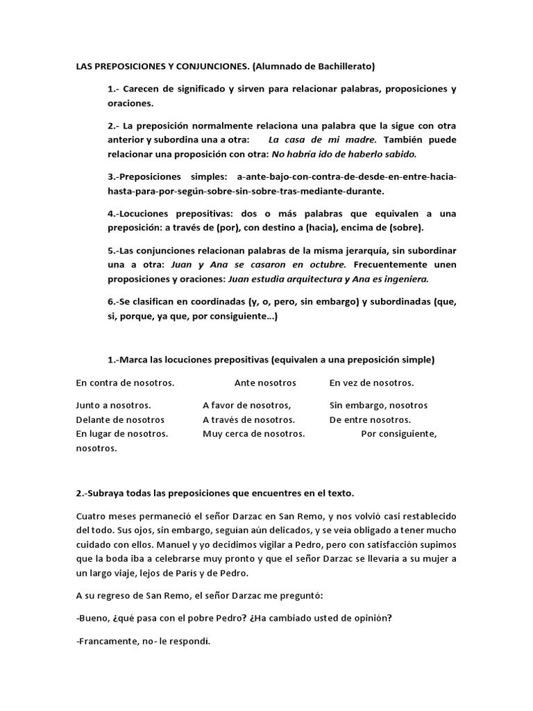 Preposiciones y Conjunciones: Guía SEO | PDF