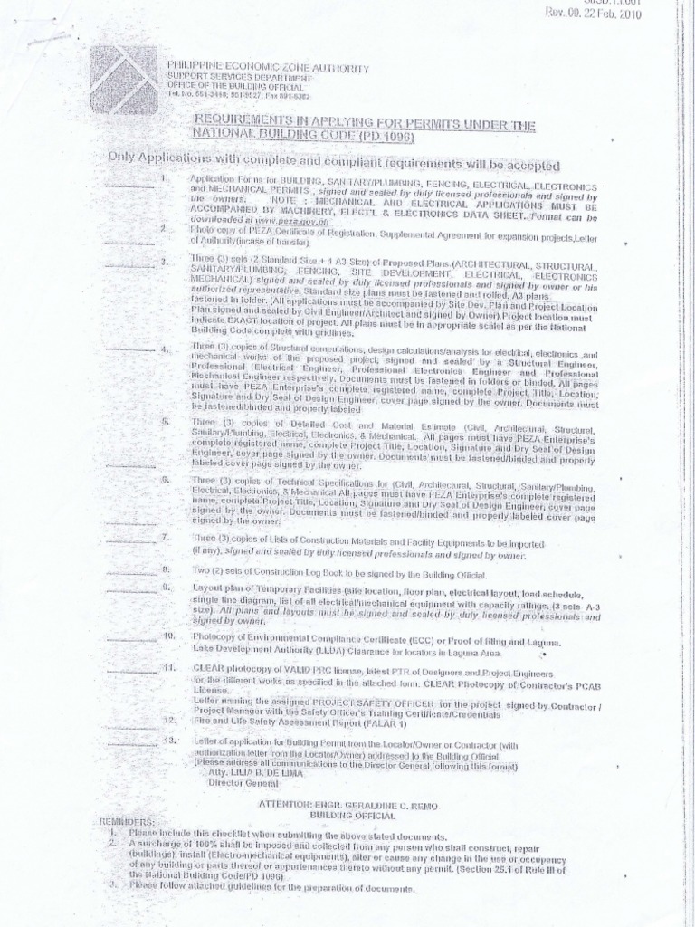 BUILDING PERMIT REQUIREMENTS (PEZA) | PDF