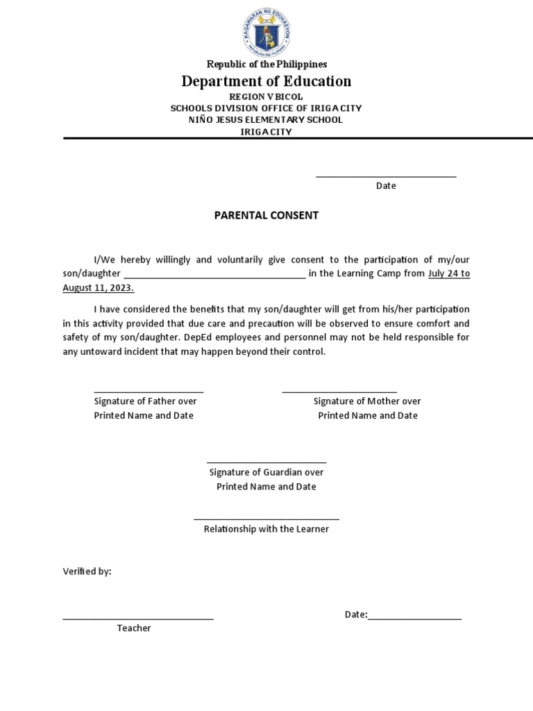 Parent Consent NLC | PDF | Wellness