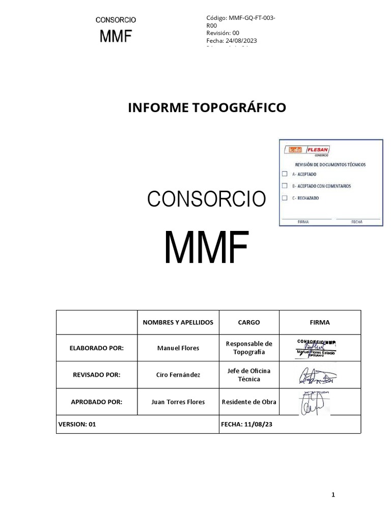 MMF GQ FT 003 r01 Informe Topografico | PDF | Topografía | Datos geográficos e información