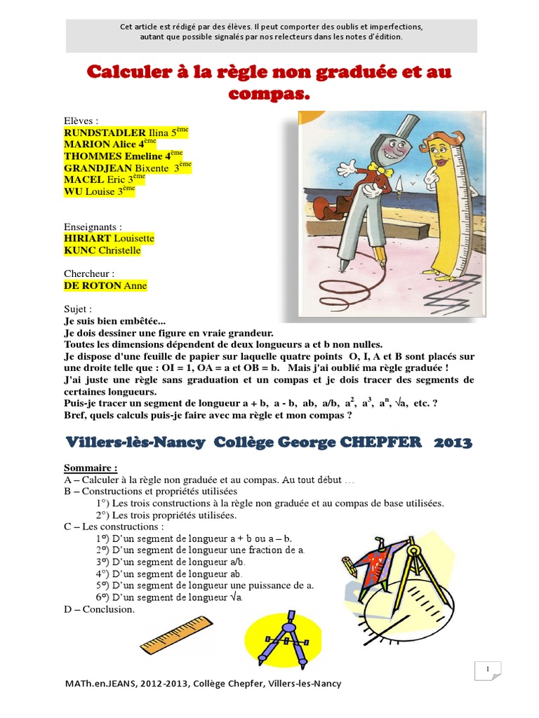 Calculer A La Regle Et Au Compas-Chepfer-2013 | PDF