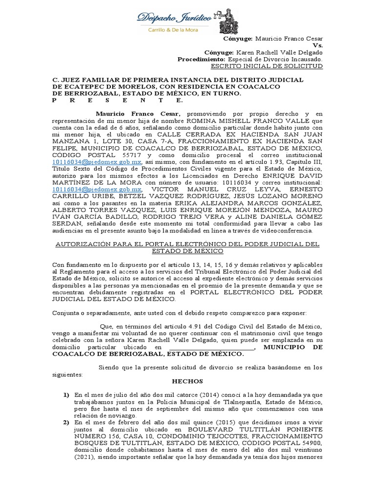 Solicitud de Divorcio Incausado | PDF | Divorcio | México
