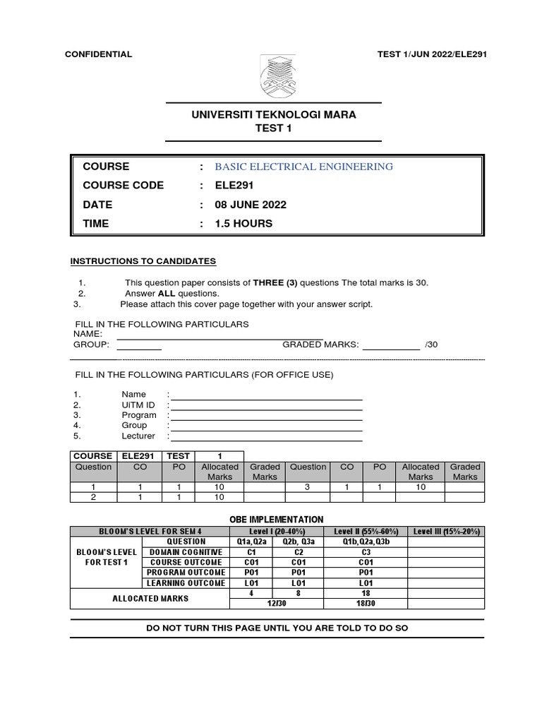 ELE291 Test 1 Question SEM MARCH - JULY 2022 v2 | PDF ELE291 Test 1 Question SEM MARCH - JULY 2022 v2 | PDF