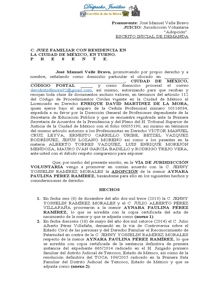 Demanda de Adopcion | PDF | Derecho