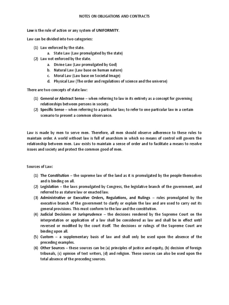 Notes on Obligations and Contracts | PDF