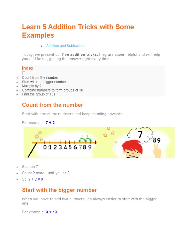 Learn 5 Addition Tricks With Some Examples | PDF | Multiplication ...