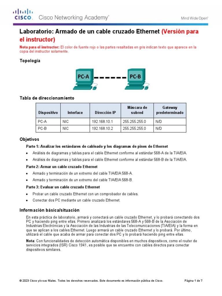 2.3.4.3 Lab - Building An Ethernet Crossover Cable - ILM | PDF | Dirección IP | Transmisión de datos