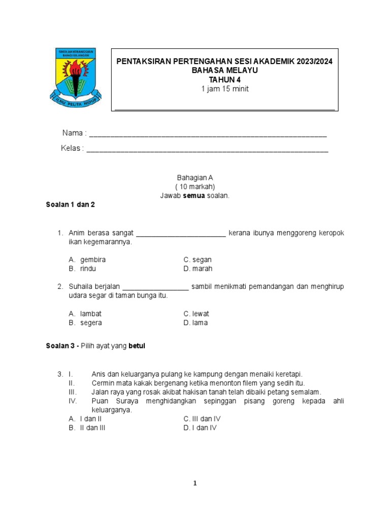UASA BM PERTENGAHAN | PDF
