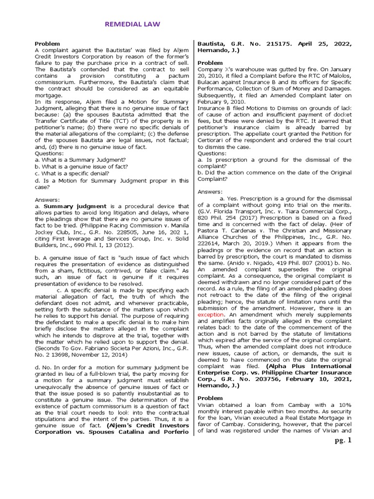 Remedial Law | PDF | Judgment (Law) | Lawsuit