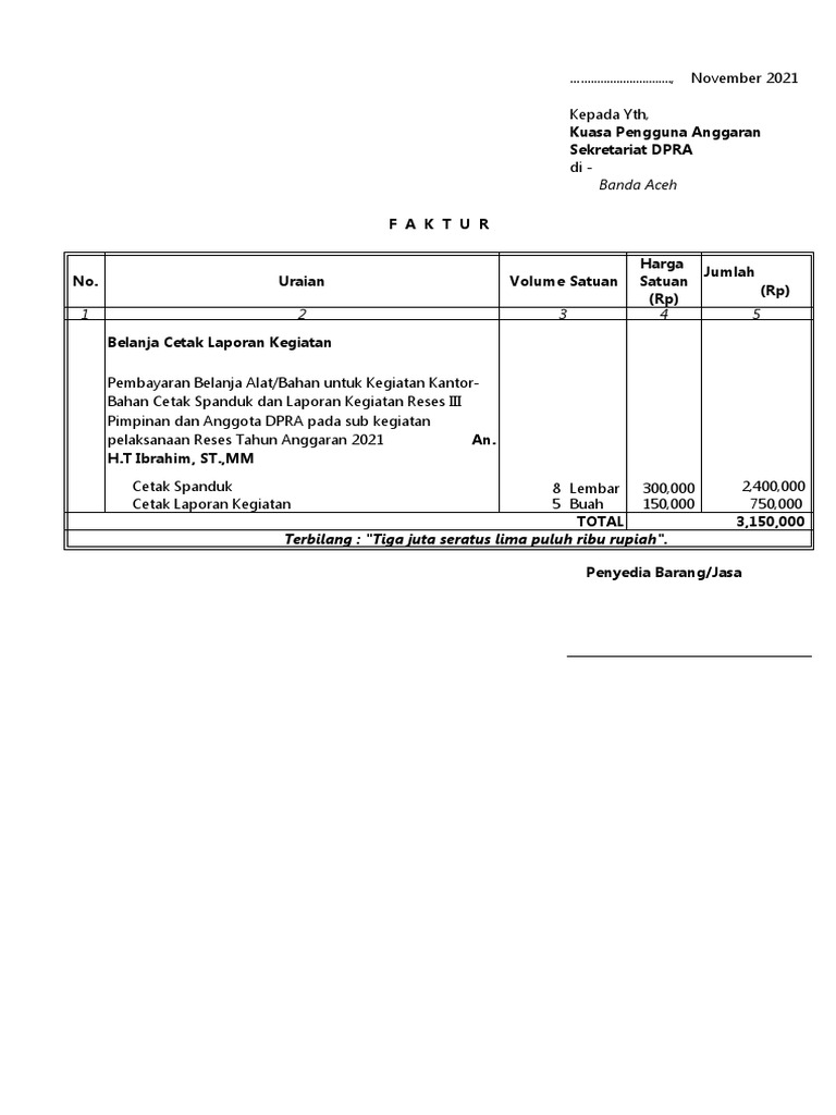 Faktur Cetak Spanduk Dan Laporan | PDF