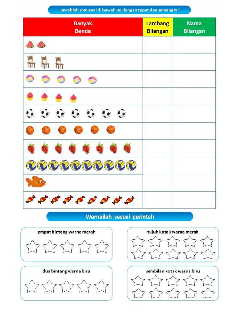 Soal MTK Bilangan 1-10 | PDF