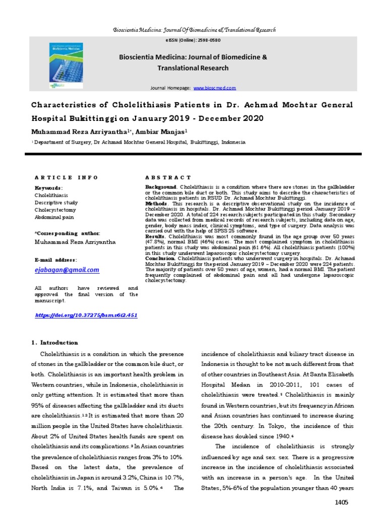 Characteristics of Cholelithiasis Patients in Dr. Achmad Mochtar ...