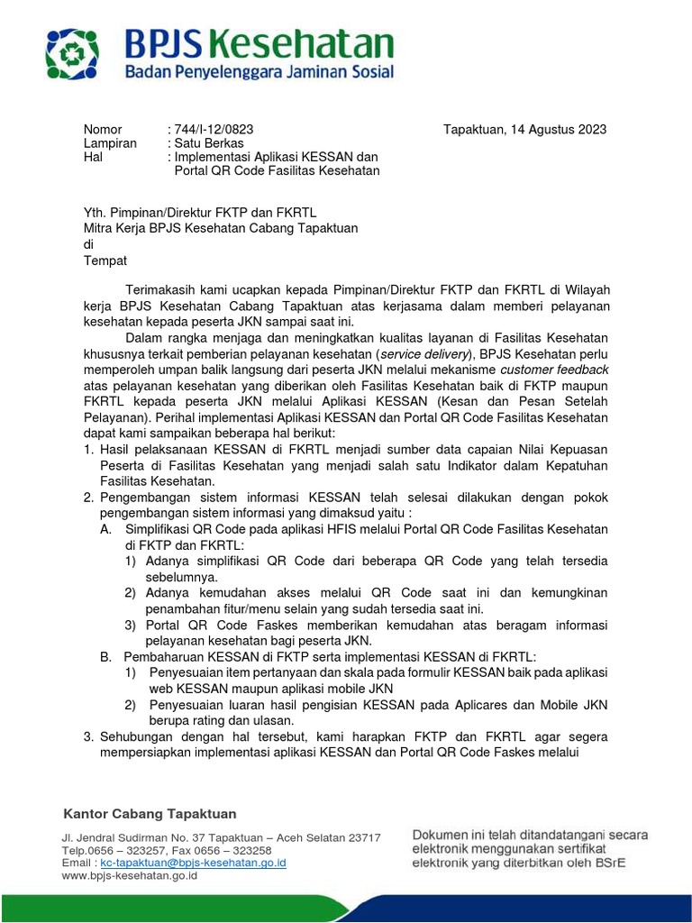 744 Implementasi Aplikasi KESSAN Dan Portal QR Code Fasilitas Kesehatan ...
