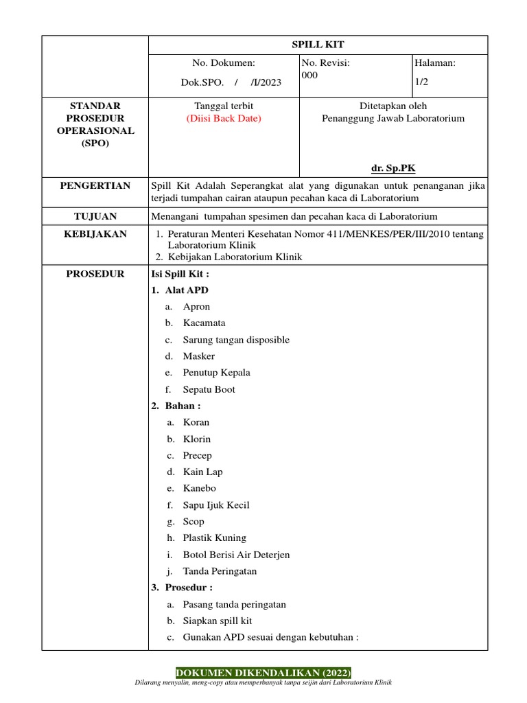 Contoh SPO SPILLKIT | PDF