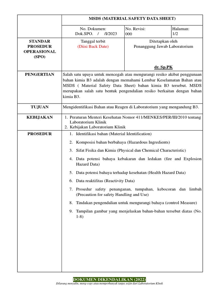 Contoh SPO MSDS | PDF