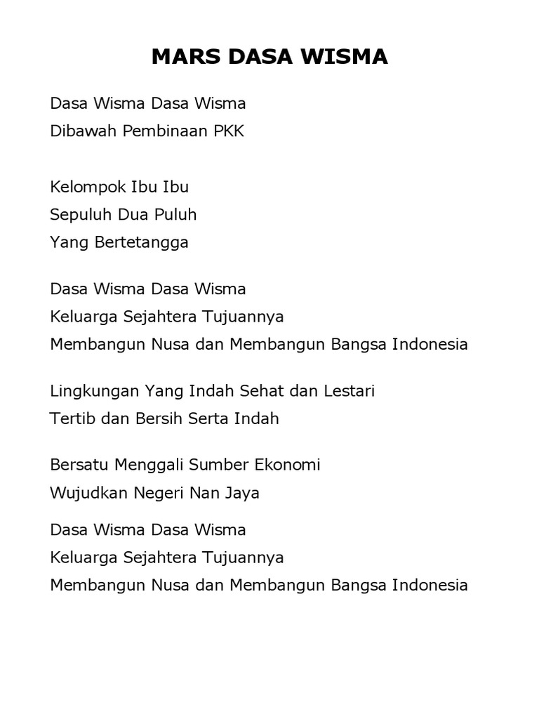 Lirik Mars Dasa Wisma PKK | PDF | Griya & Taman | Kesehatan Holistik