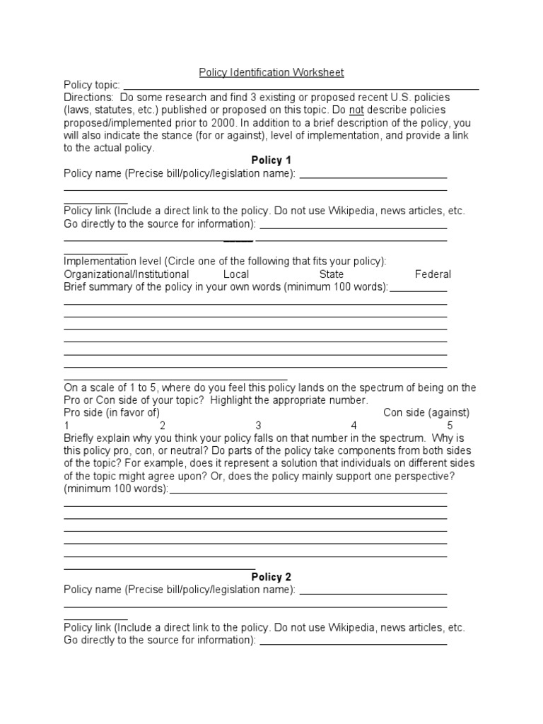 Policy Identification Worksheet Updated Summer 2022-1 | PDF | Policy ...