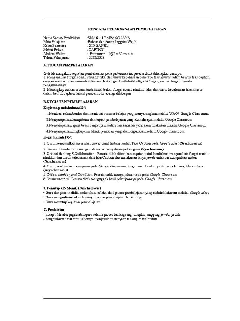 RPP KD 3.3 Caption | PDF