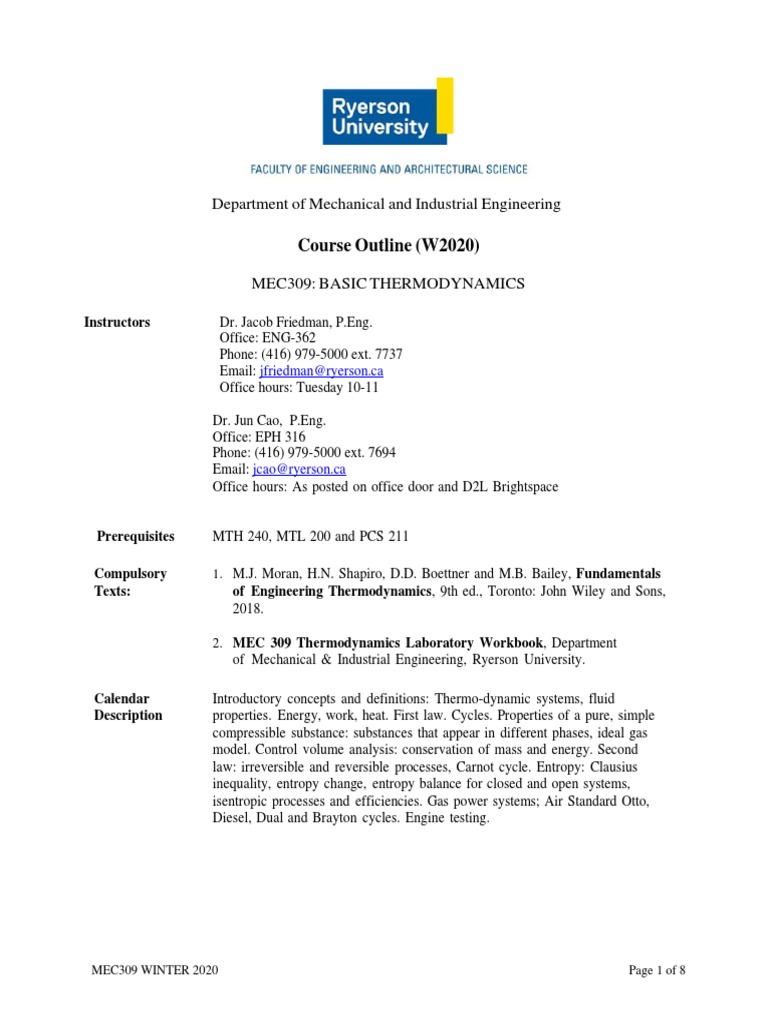 MEC 309 Outline | PDF | Entropy | Second Law Of Thermodynamics