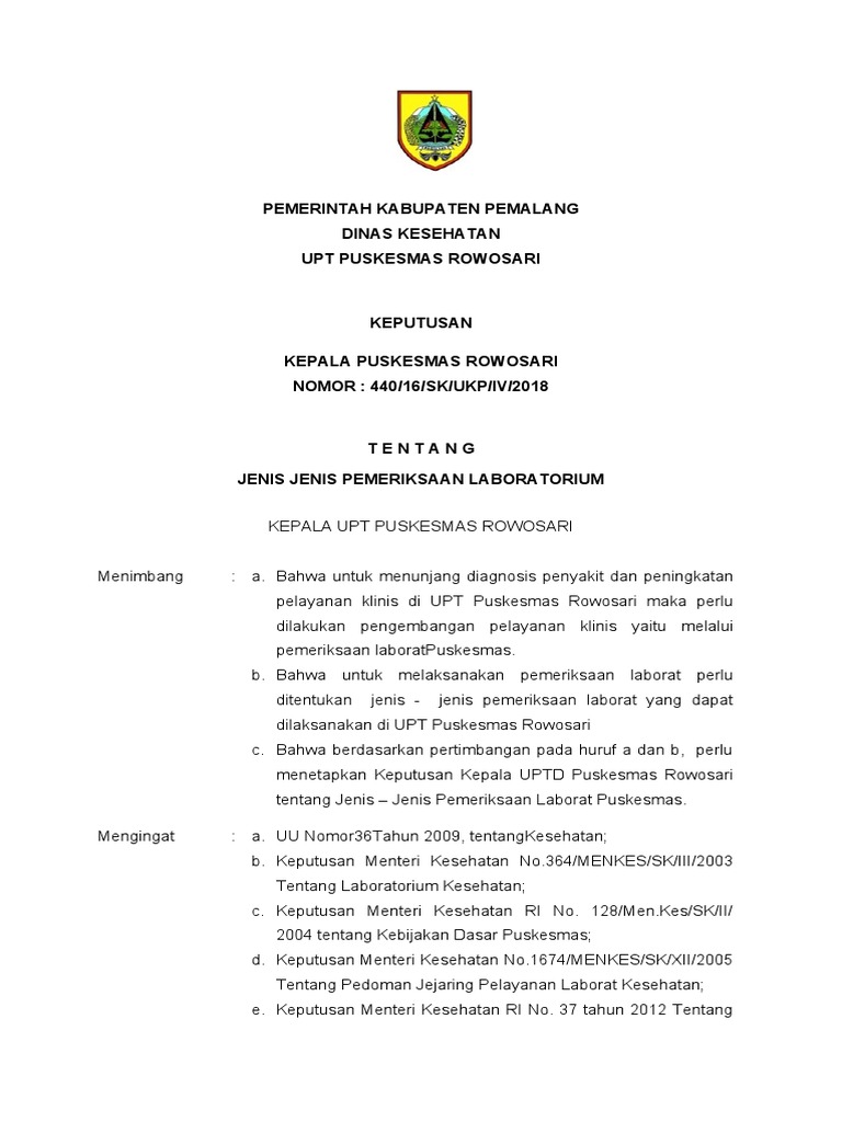 SK Jenis Pemeriksaan Laborat | PDF SK Jenis Pemeriksaan Laborat | PDF